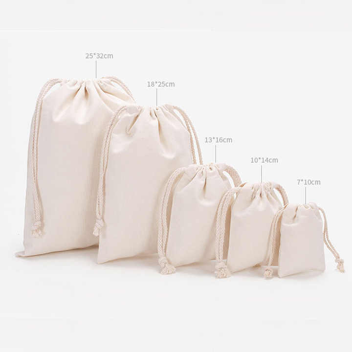 Custom Printed Logo Cotton Pouch Drawstring Canvas Bag Eco Friendly ...