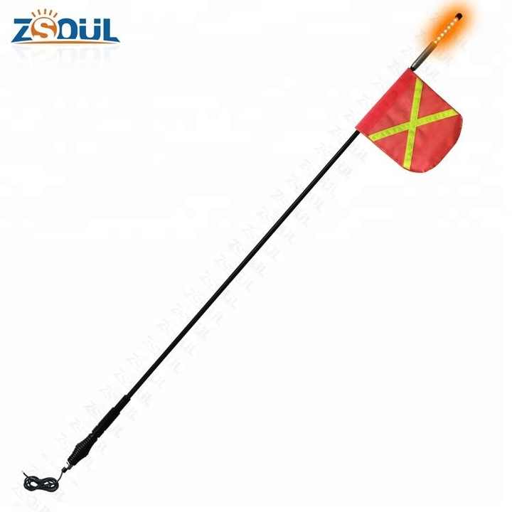 Mining Safety Whip Flag Pole 2.4M 3M With Top Amber Light for Offroad ...