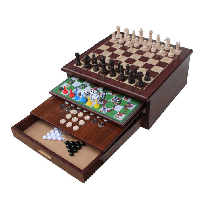 Board Game Set Deluxe 10 in 1 Tabletop Wood Accented Game Center Tic ...