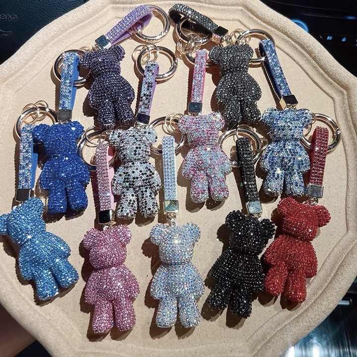 Diamond-Encrusted Small Violent Bear Car Key Pendant Cute Plastic ...