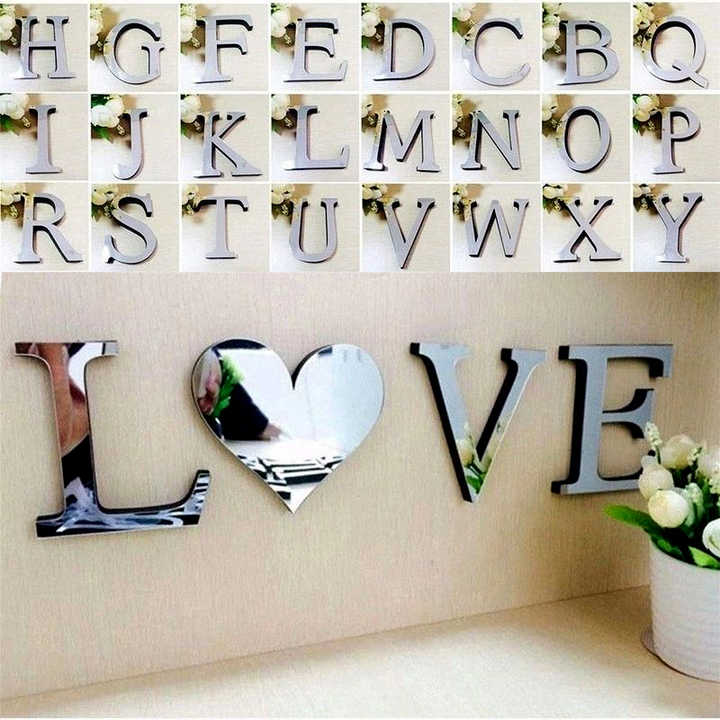 26 English Letters Mirror Wall Stickers 3D Effect Acrylic Alphabet ...
