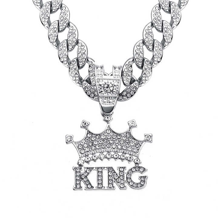 15mm Cuban Link Chain Necklace with Crown King Pendant