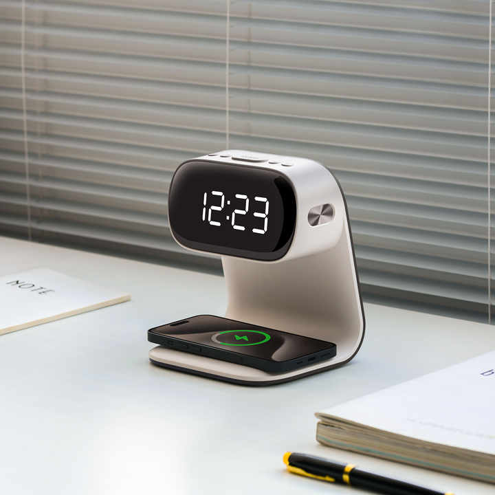 Bedside Lamp Wireless Charger 3 Step Night Light Alarm Clock with Phone ...