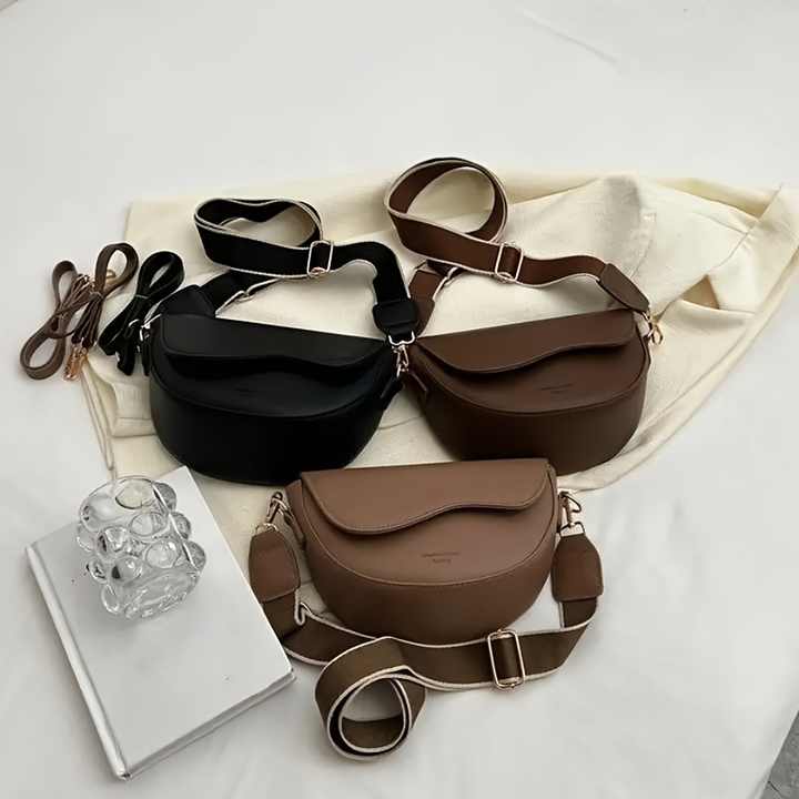 Wide Shoulder Strap Women's Saddle Bags Luxury Handbags Leather ...