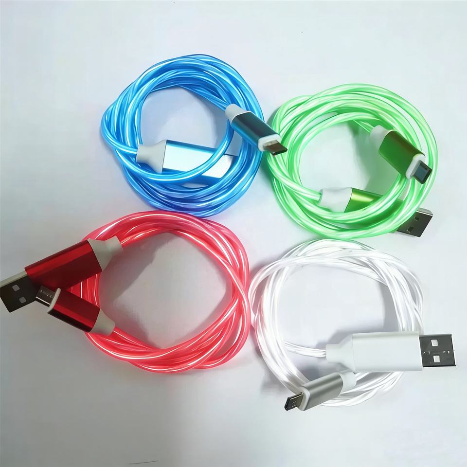 Flowing Light USB Micro Cable 1M Length LED Glowing Design Multi-color ...