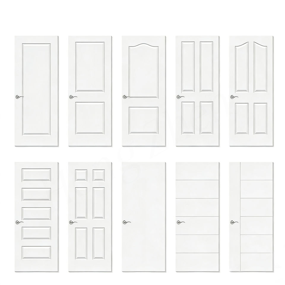 White Primer Door with Wood Texture 1 2 3 4 5 6 Panel MDF Sound ...
