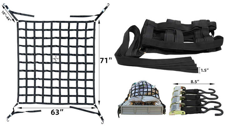 Heavy Duty Custom 1" Webbing Cargo Net with D Rings & Cam Buckle Tie ...