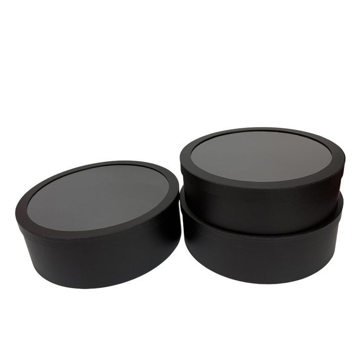 Solid Color Cardboard Big Round Box Set 3 Transparent Pvc Lid Large ...
