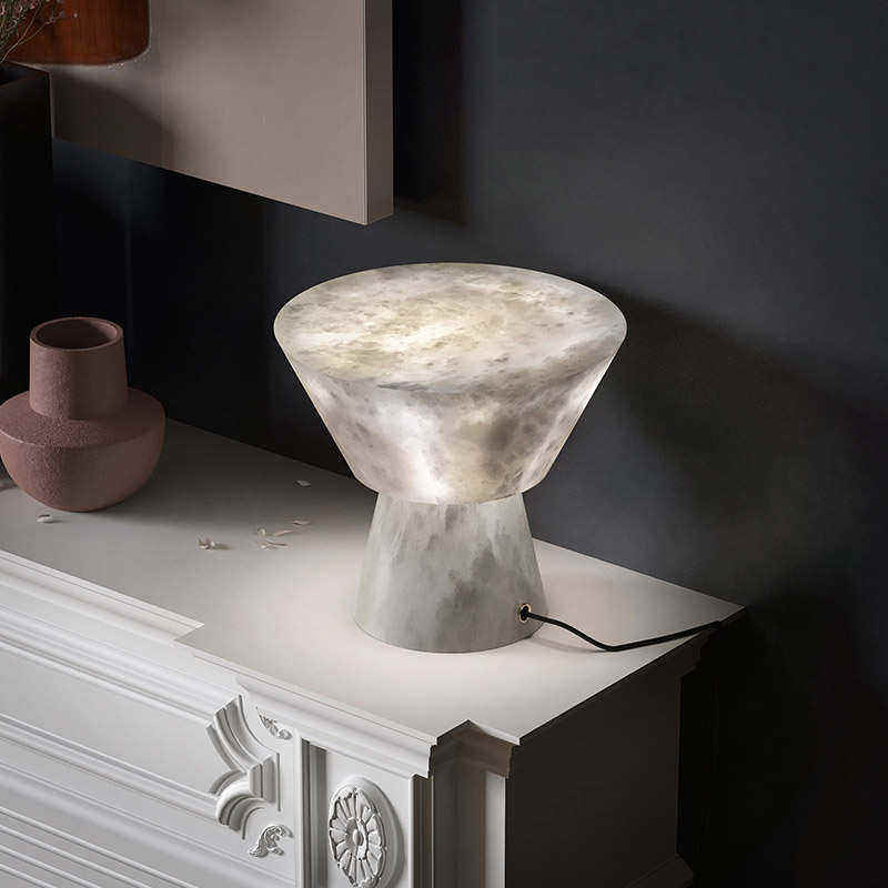 French Light Luxury Natural Marble Modern Simple LED Table Lamp Soft ...