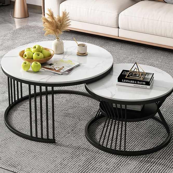 Beige Rock Slab Metal Modern White Rock Slab Nesting Table