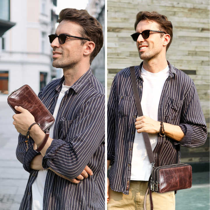 Luxury Men's Clutch Purse Full Grain Genuine Leather Small Crossbody ...