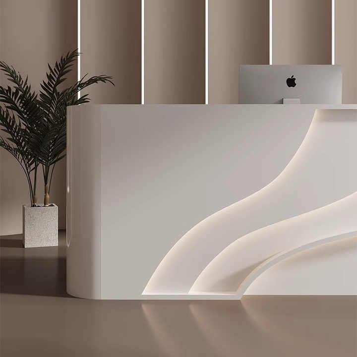 White Rectangle + L Shaped Counter Front Desk Counter Height Hotel ...