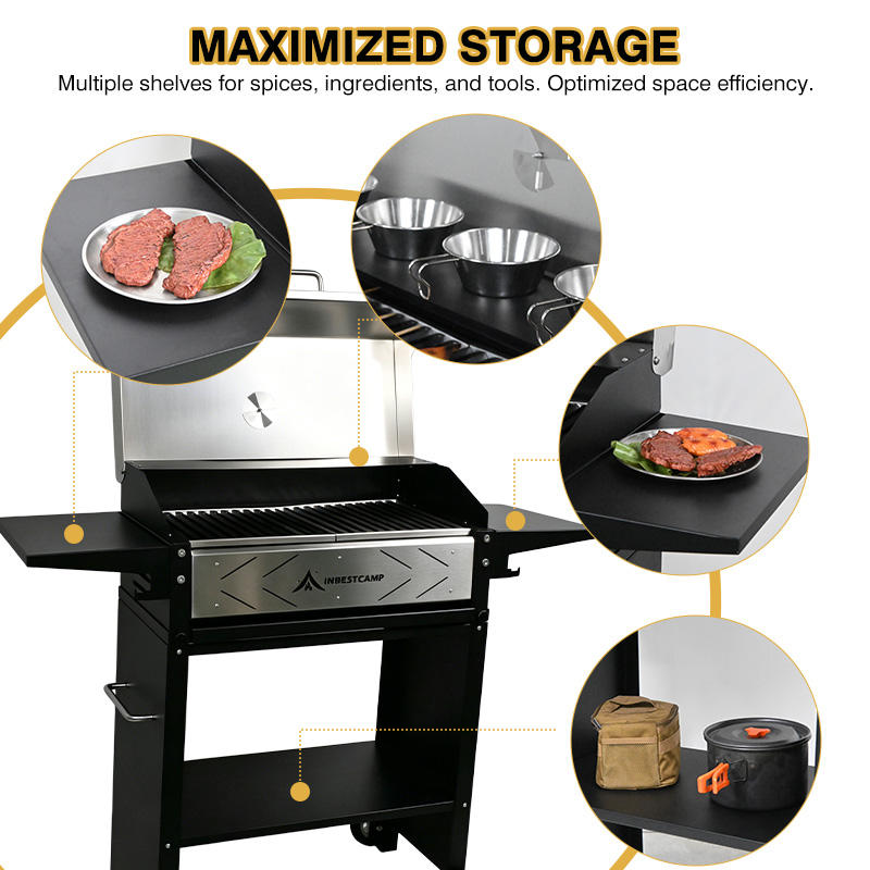 Outdoor Charcoal Grill with Adjustable Damper & Thermometer for Garden ...