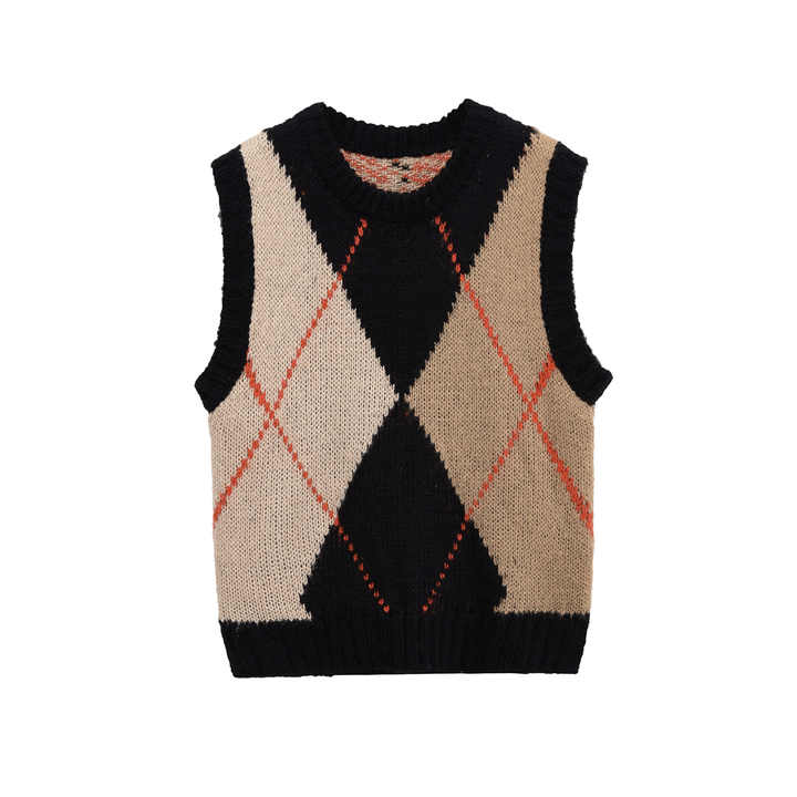KAR&OT ZA 2025 Autumn New Fashion Simple Round Neck Sleeveless Diamond ...