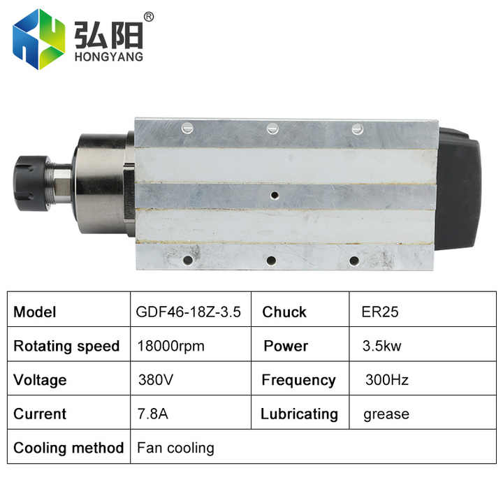 3.5KW ER25 air-cooled spindle 220v/380v flanged square motor for CNC ...