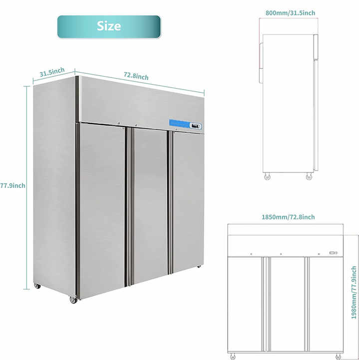 Large Upright Chiller 72"W 3 Door Refrigeration Equipment Commercial ...