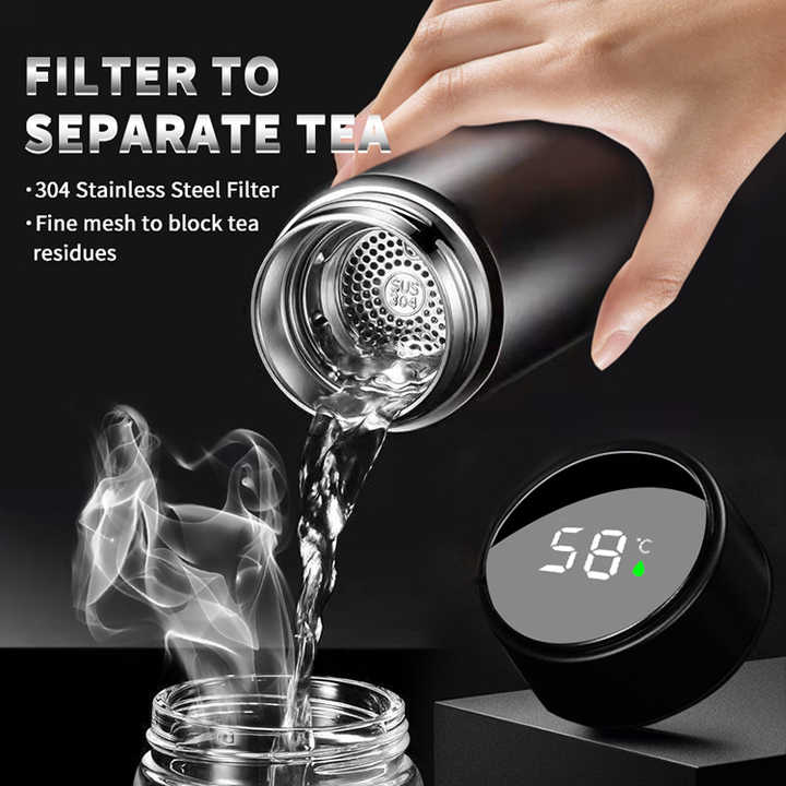 Stainless Steel Double Wall Insulated 500ml Tea Infuser Bottle LED ...