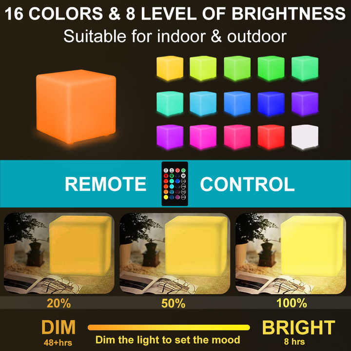 RGB LED Cube Lamp 7.87inch/20cm Modern Design Rechargeable Mini LED ...