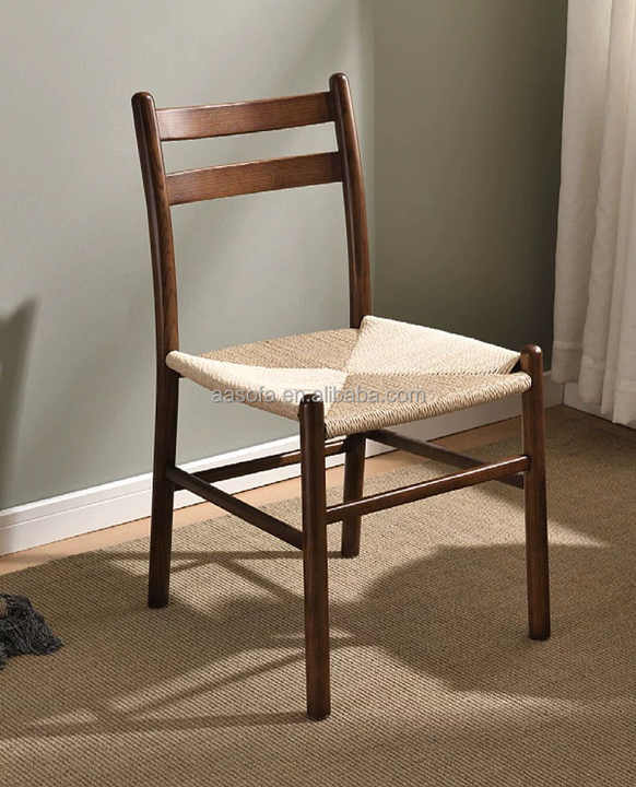 Mahogany Wooden Frame Wavy Seagrass Rope Dining Chair French Rattan ...