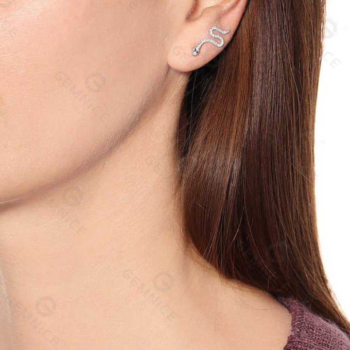Trending product women jewelry micro pave diamond ear climber gold snake earrings Alibaba