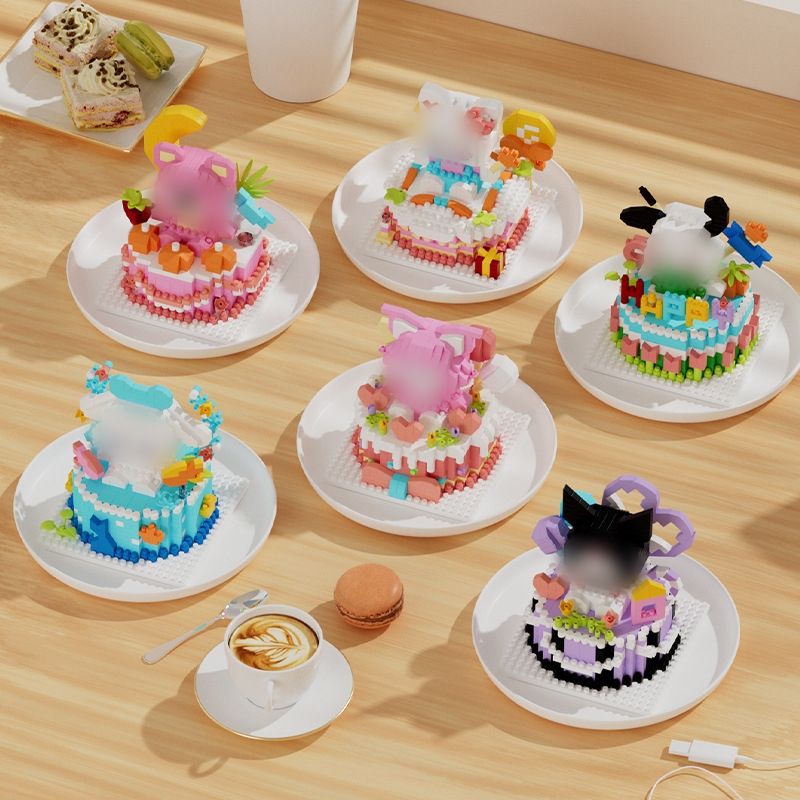 DIY Birthday Cake Building Block Toy Plastic Micro Particle Puzzle Gift ...