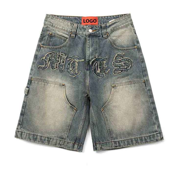 Customized LOGO Distressing Applique Embroidery Stitching Blue Washed ...
