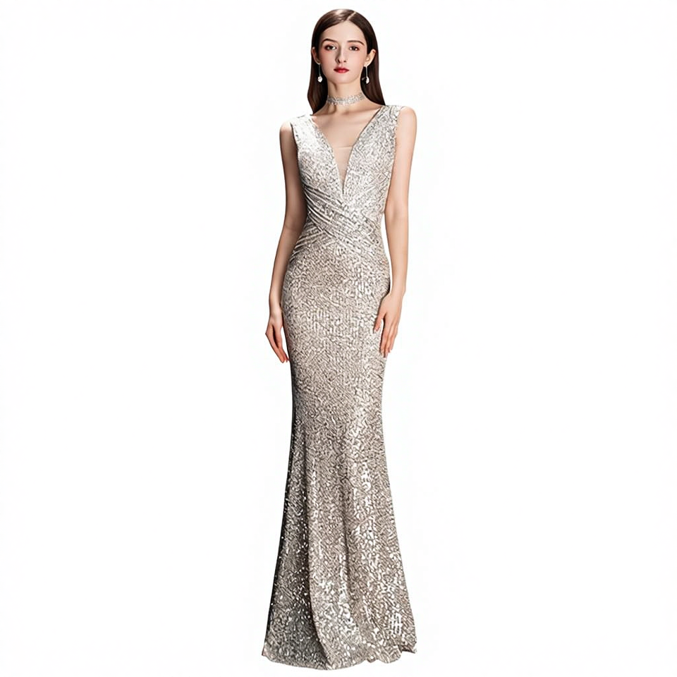 Champagne Evening 2025 Spring Autumn Banquet Sequin Fishtail Slim-fit ...