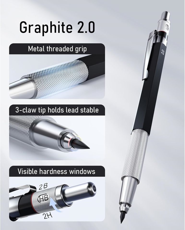 2MM Metal Mechanical Pencil Set With Case 3PCS Lead Pencil Holder Art ...