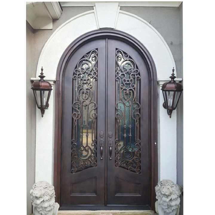 Rustic Arch Decorative Double Wrought Iron Entrance Doors