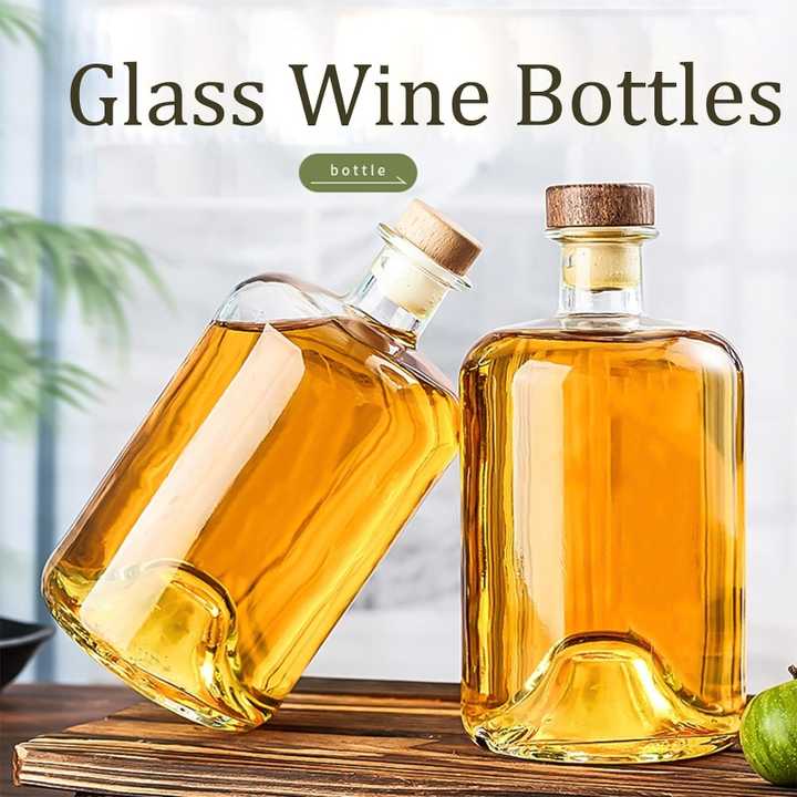 Heavy Base Clear Glass Liquor Bottles With T-Top Wood Caps 25oz 750 ml ...
