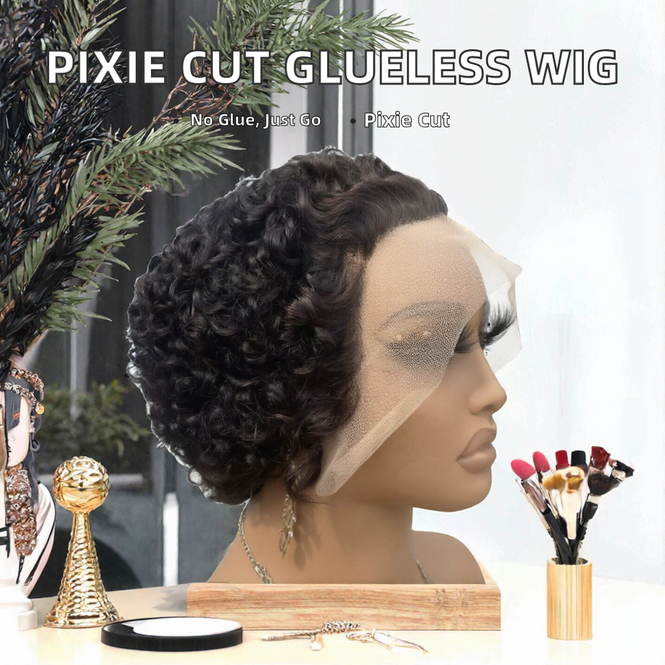 Pixie Cut Curly Human Hair Wig 13x4 Full Lace Wear and Go Raw Burmese ...