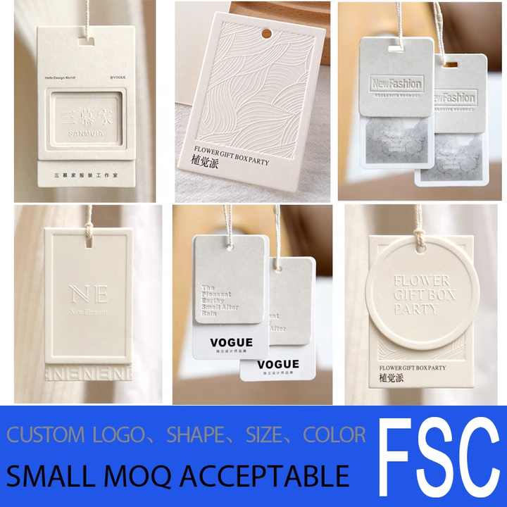 Thick black cardboard embossed swing tag clothing Garment tags for ...