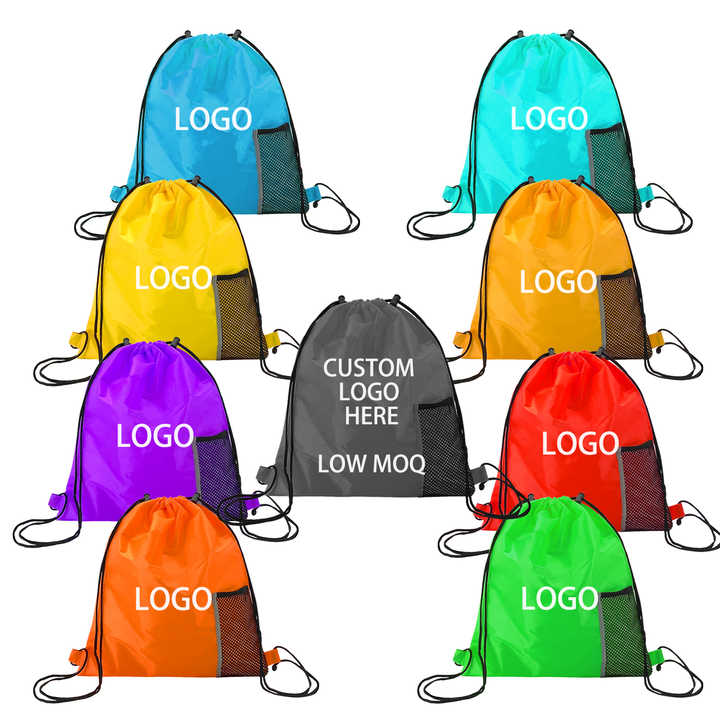 Unisex Custom Logo Drawstring Backpack Waterproof Polyester Gym Storage ...
