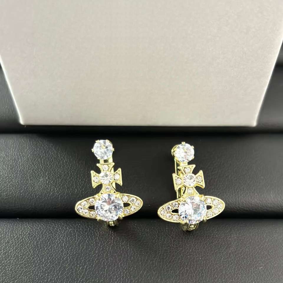 High Jewelry Classic Saturn Earrings Alloy Bezel Setting Natural Stone ...