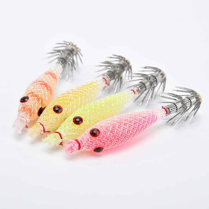 Fishing Lure Egi Squid Jig Hook Artificial Wood Shrimp Luminous Squid Jig Balance Egi Squid Jig ...