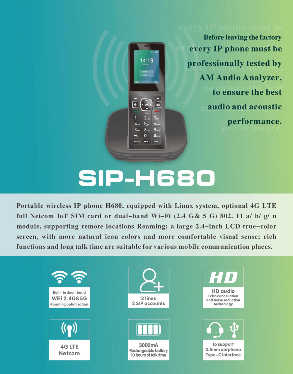 H680 Portable Wireless IP Phone ,4G Lte or Wifi optional Products from ...