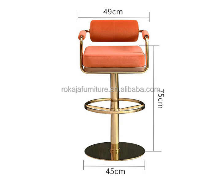 Modern Stainless Steel High Chair Gold Base Leather Swivel Bar Chair ...