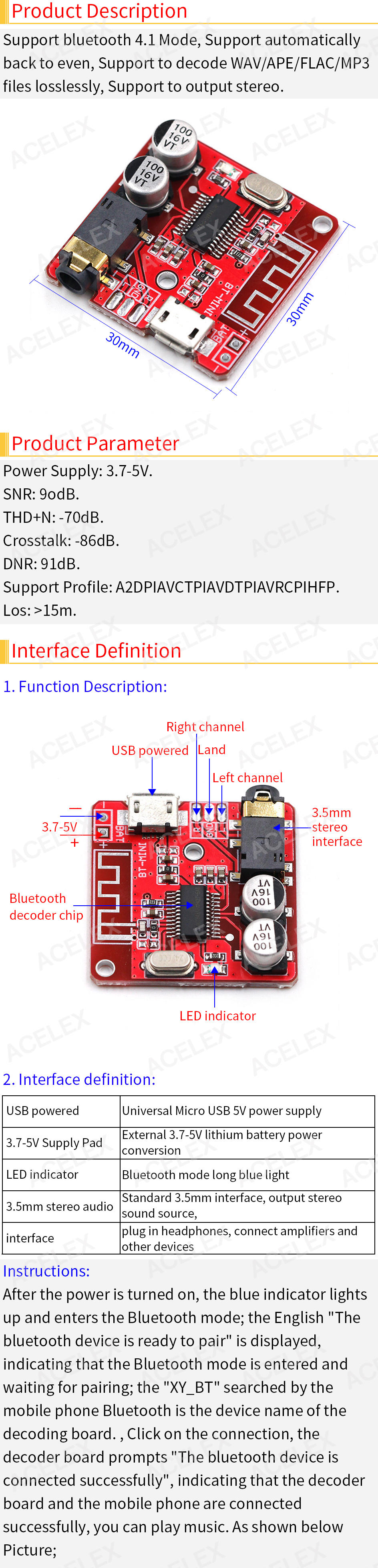 BT Audio Receiver Board BT 5.0 MP3 Lossless Decoder Stereo Wireless ...