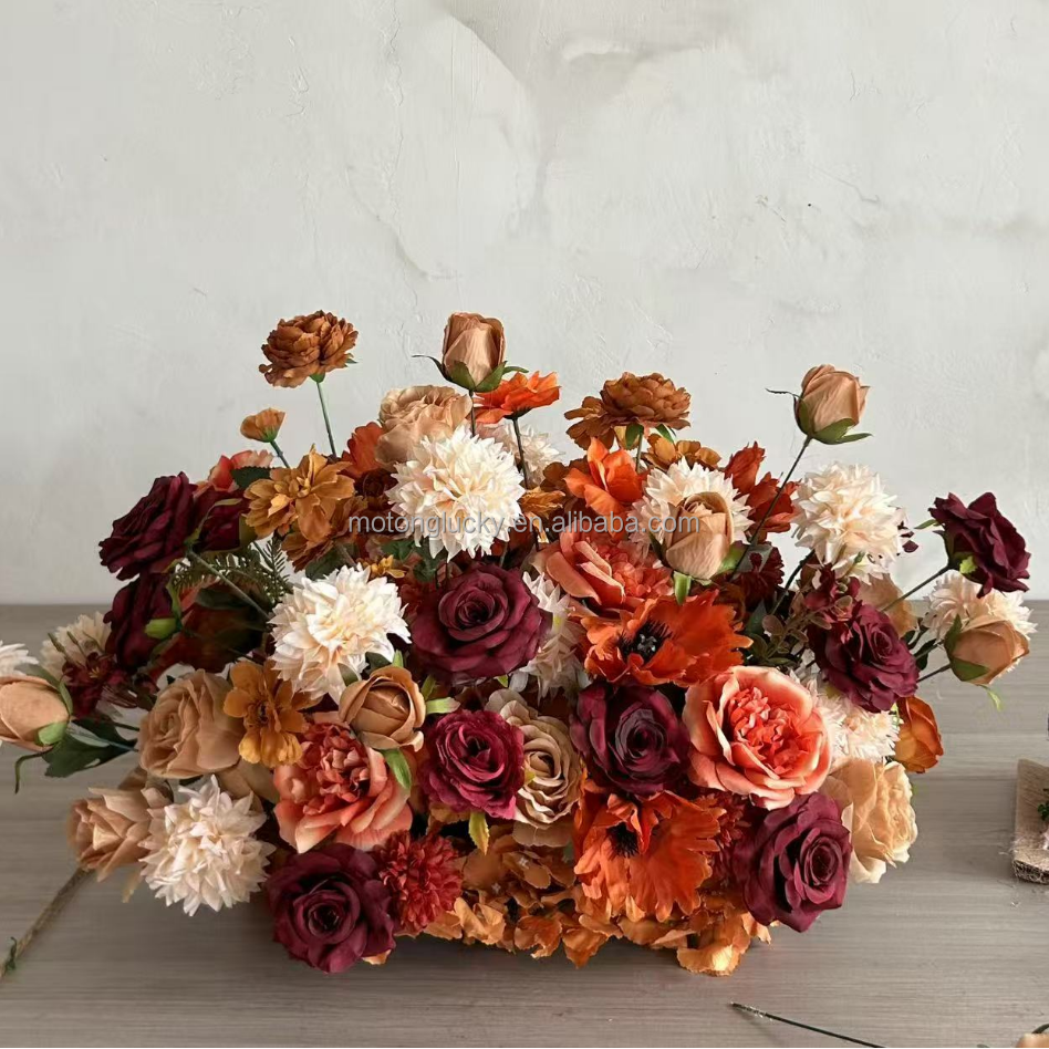 Wedding Luxury 60cm Artificial Flowers Floor Arch Burnt Orange Real ...