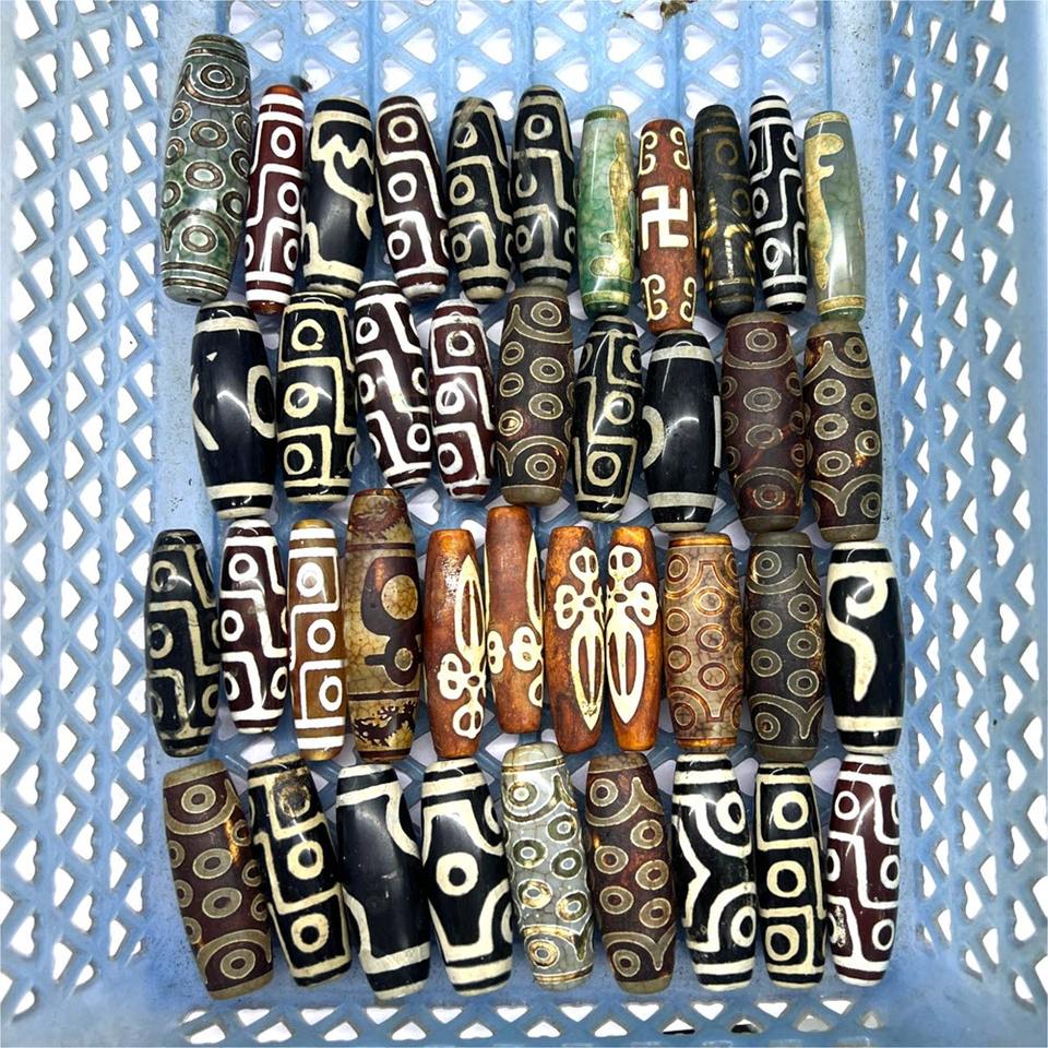Wholesale 58mm Big Green Yellow Black Tibetan Beads 9 Eye Tiger Teeth ...
