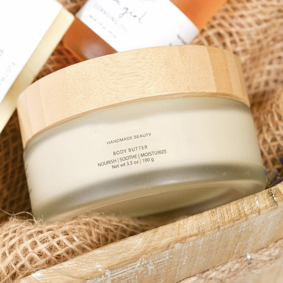 100g Skincare Empty Body Cream Jar - Glass with Bamboo Lid