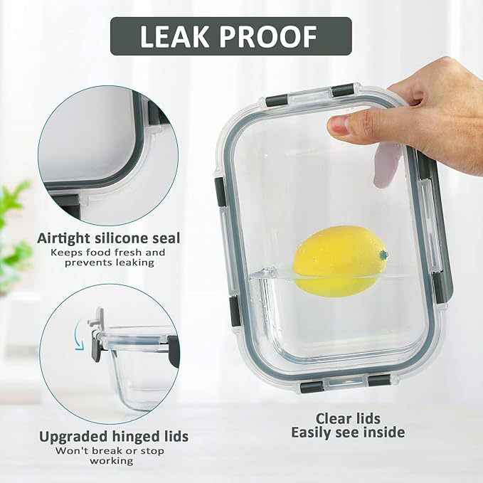 Transparent Square Borosilicate Glass Meal Prep Container With Lids