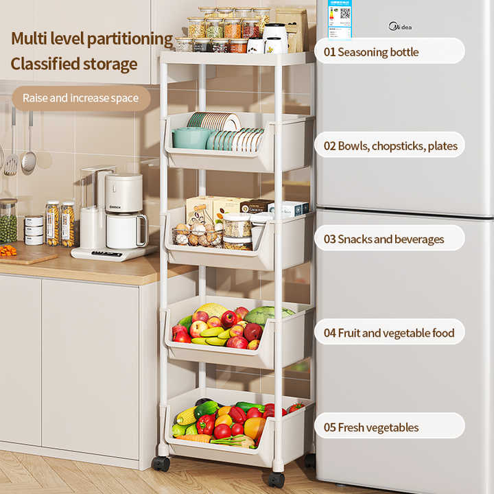 Space Saving Kitchen Living Room Storage Rack Rolling Cart Plastic ...