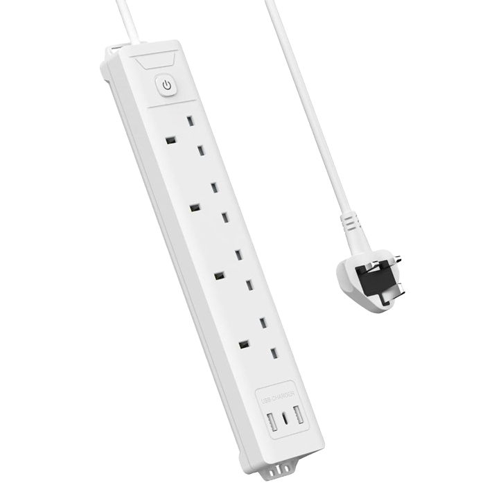 3 Way Multi Plug Extension Socket with 2M Extension Lead Switch 2 USB ...