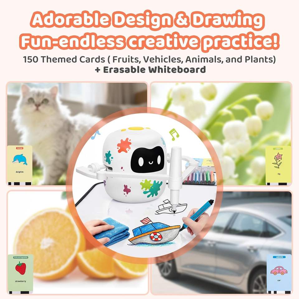 Drawing Robot for Kids 8-12 Educational Learning Toy 150 Cards Erasable ...