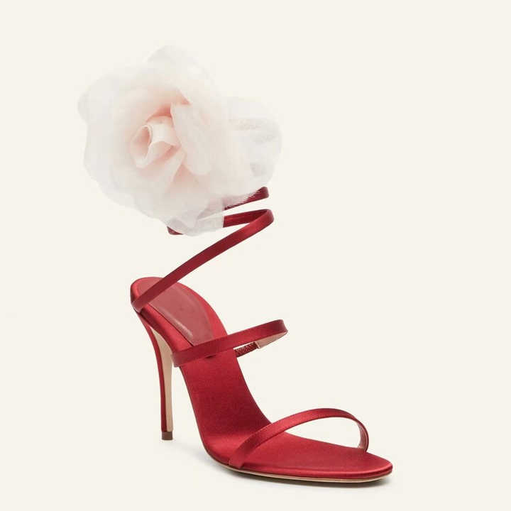 Red Rose Sandals & Black Heels with Red Roses - Elegant Shoes