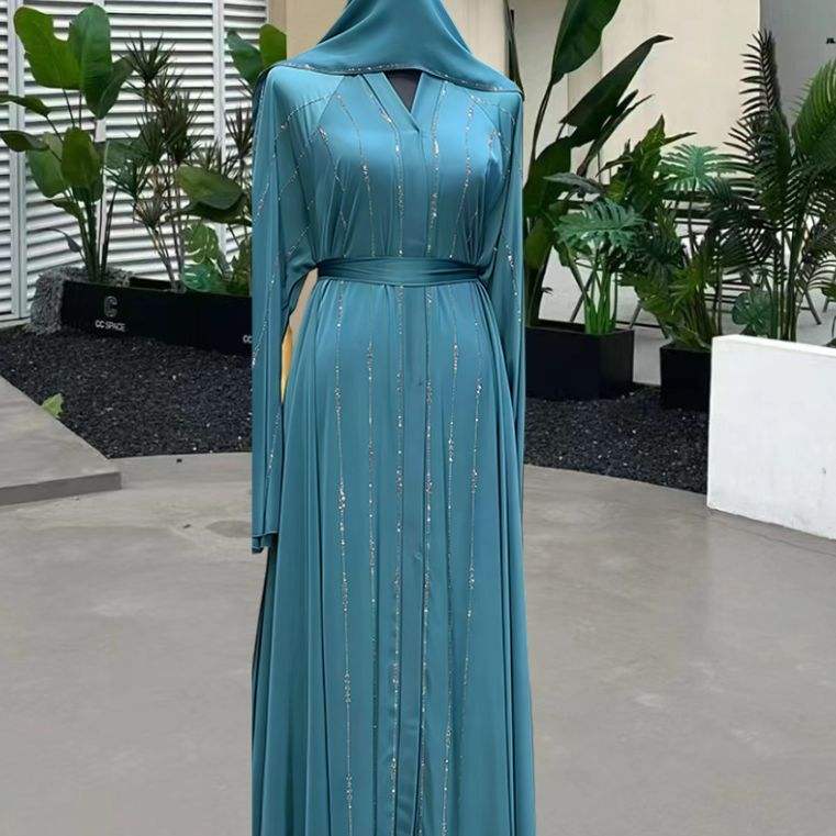 Arab New 2026 Middle East Long V-neck Elegant and Same Color Headscarf ...