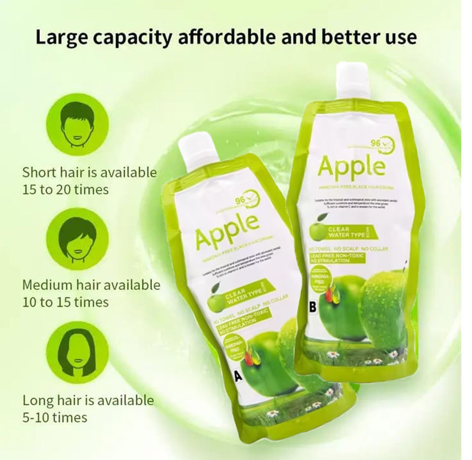 Apple 2025 Semi-Permanent Hair Color Cream 100% Gray Coverage Ammonia ...