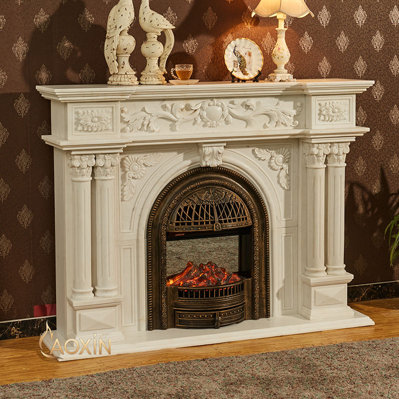 European-Style Hanbai Jade Marble Indoor Freestanding Fireplace White ...
