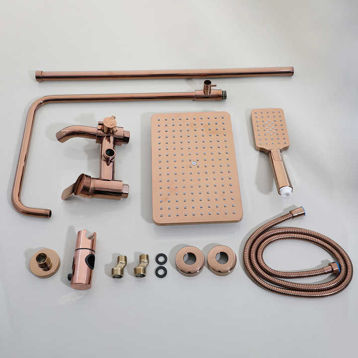 JIENI Dual Handle Shower Faucet Set Rose Golden Traditional Style Bathroom Bathtub Mixer ...